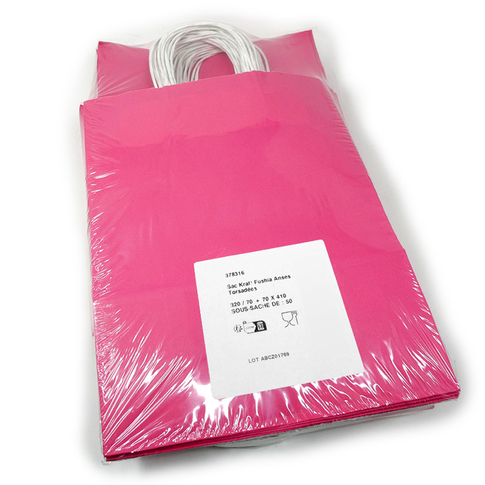 Gros sac papier couleur fuchsia à poignées torsadées