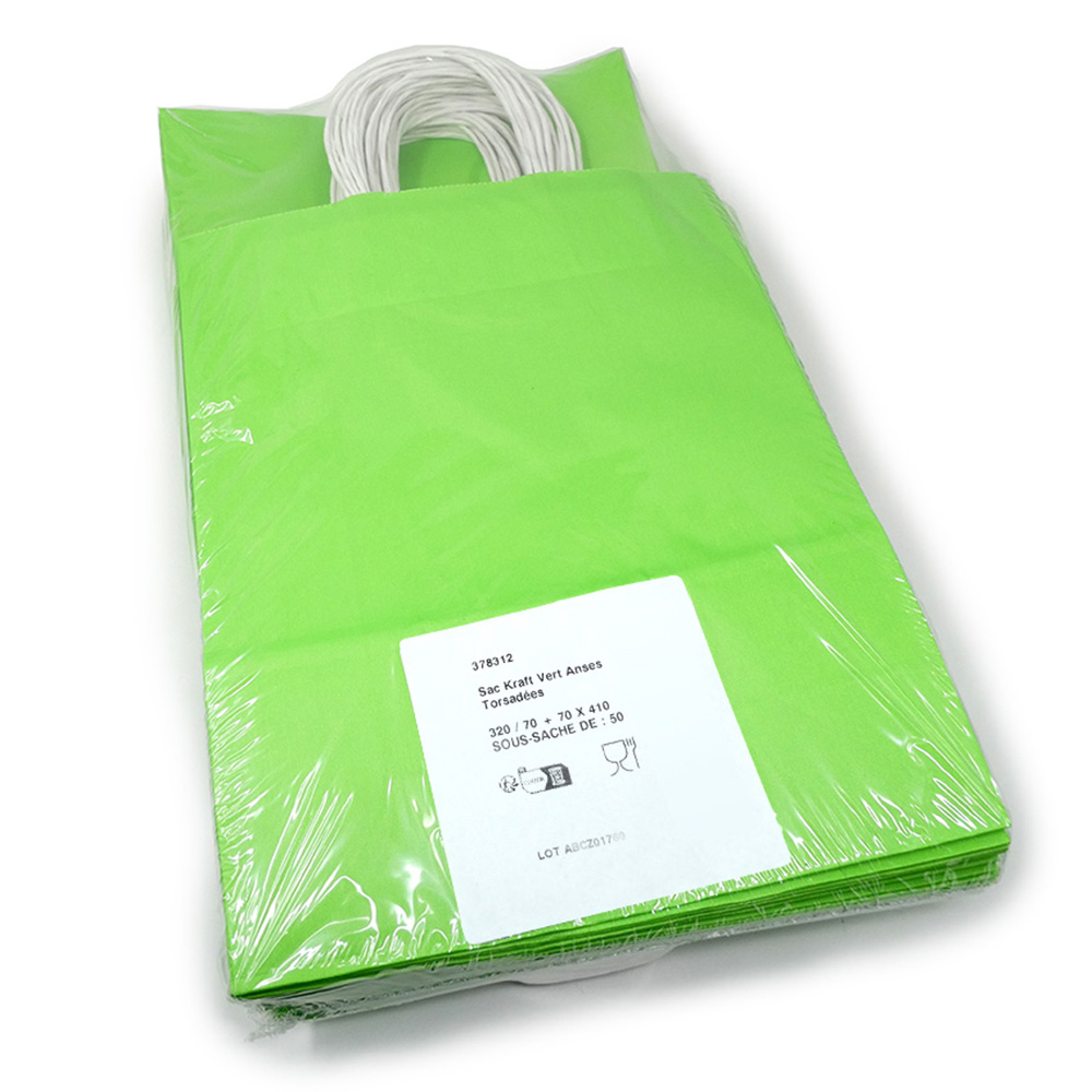 Sac grand volume en kraft vert avec poignées torsadées